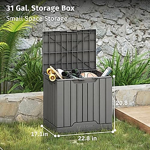 EAST OAK Outdoor Storage Box | 31 Gallon Deck Box Indoor and Outdoor Use | Waterproof Resin Storage Bin with Latch for Patio Cushions, Gardening Tools | UV Resistant | Deep Grey