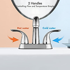 Cinwiny Polished Chrome 4 Inch Centerset Bathroom Sink Faucet Deck Mount Two Handles Vanity Faucet Mixer Tap with Pop up Drain Assembly