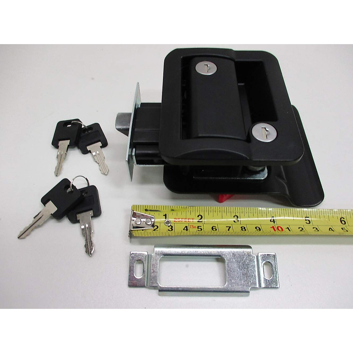 RV Camper Trailer Black Entry Door Handle Latch Keyed Lock w/Deadbolt / 4 Keys