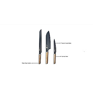 Everdure German Steel Professional Santoku Knife, 8.74 Inch Chef Knife with Titanium Coated Blade and Pakka Wood Handle, Perfect Kitchen Knife for Thinly Slicing Meat and Seafood
