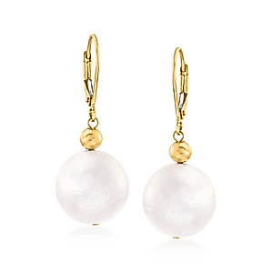 Ross-Simons 13-14mm Cultured Pearl Drop Earrings in 14kt Yellow Gold