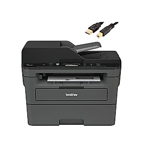 Brother DCP-L25 Series Monochrome All-in-One Laser Printer for Home Office, Print, Scan, Copy, Wireless, 2400 x 600 dpi, 36 ppm, Automatic Duplex Printing, Bundle with MTC Printer Cable