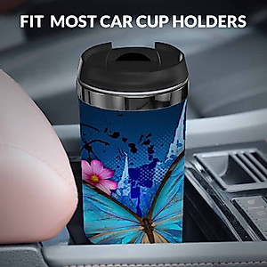 WONDERTIFY Floral Butterfly Coffee Cup Flowers Coffee Mug Stainless Steel Bottle Double Walled Thermo Travel Water Metal Canteen Blue Purple