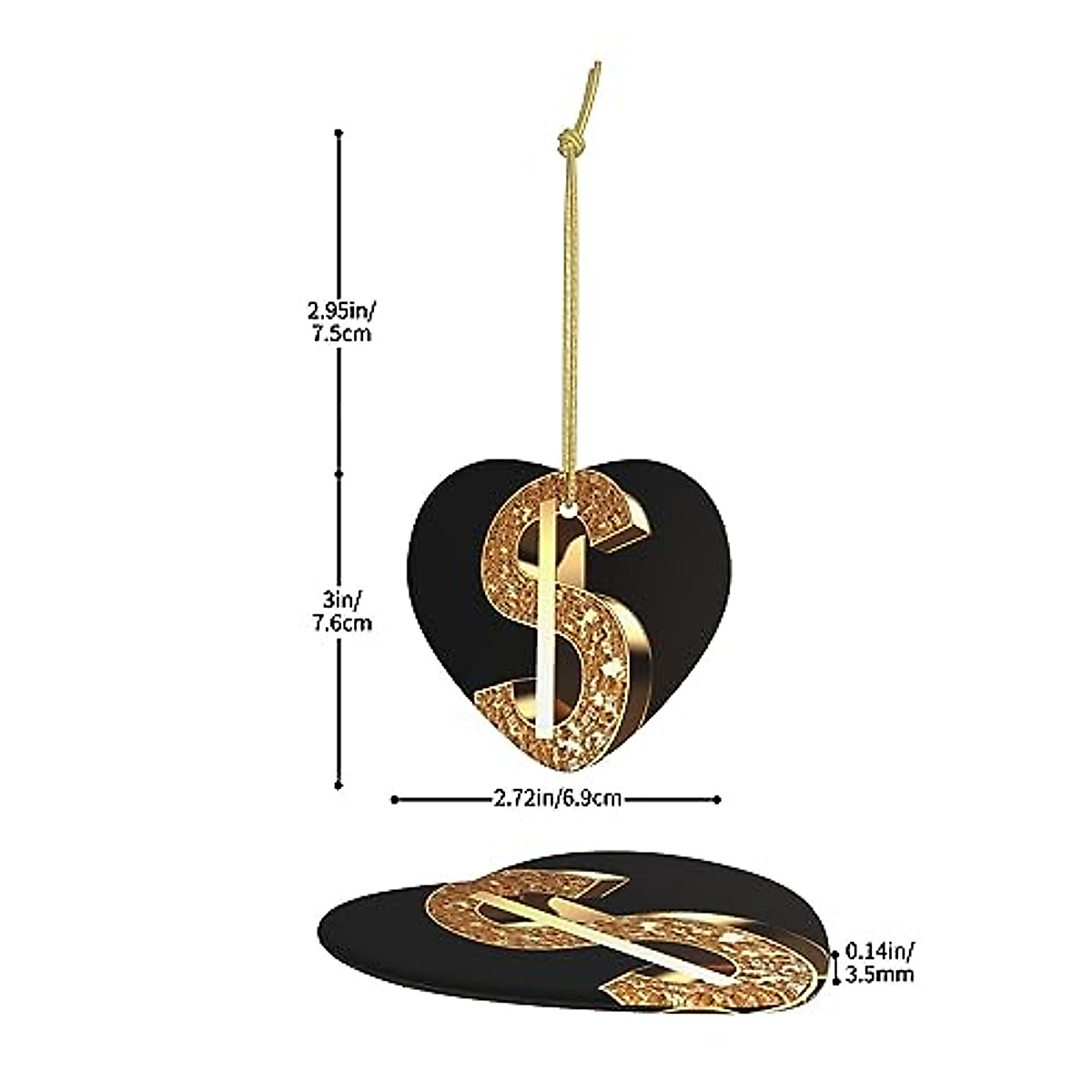 Christmas Tree Ceramic Hanging Heart Shape Ornaments with Gold Ribbon Gold Dollar Sign Ceramic Ornaments Crafts Christmas Tree Decorations for Holiday