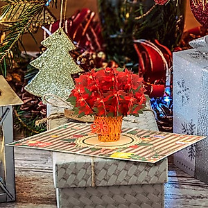 Paper Love 3D Pop Up Christmas Cards, Poinsettias Plant, 3D Popup Greeting Cards, Gift For Christmas or Holidays, 5" x 7" Cover - Includes Envelope and Note Tag