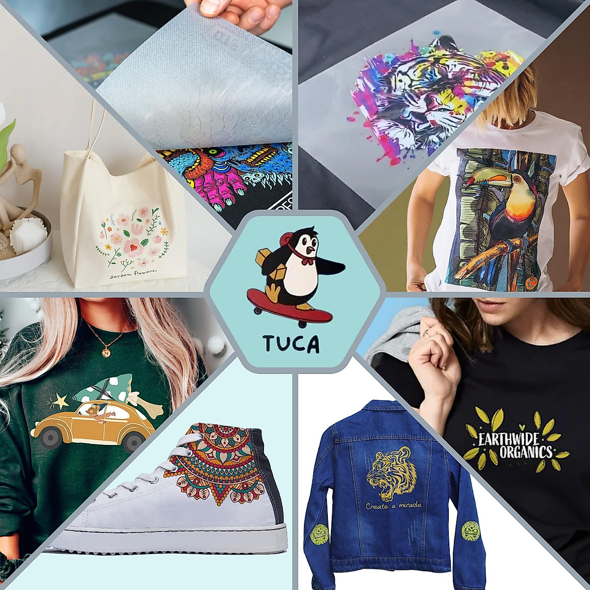 Tuca DTF Powder and Transfer Film for DTF Sublimation Printer, 500G/1.1 lbs White Digital Hot Melt Adhesive applies to All DTF Transfer Printers for Digital Prints on T-Shirts Textile A4/A5 20 Sheets