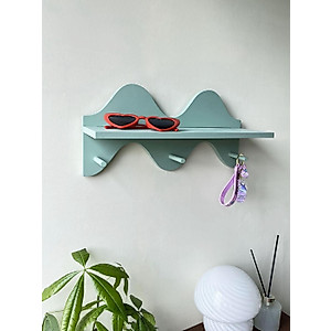 cozifycasa Floating Shelves for Wall Shelf with Hooks Key Holder Purse Rack Hanger Wood Small Cute Shelf for Bathroom Bedroom Game Room (sage Green)