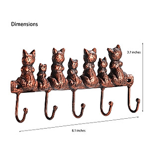 WEMPOLU Cast Iron Cat Family Key Hooks for Wall, 5 Hooks Decorative Key Rack Holder