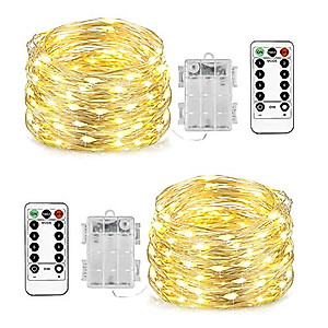 Homemory 2 Pack Each 20 Ft 60 LED Short Fairy Lights Battery Operated Christmas String Lights with Remote, Waterproof 8 Modes Firefly Twinkle Lights for Christmas Tree, Wreath Decor