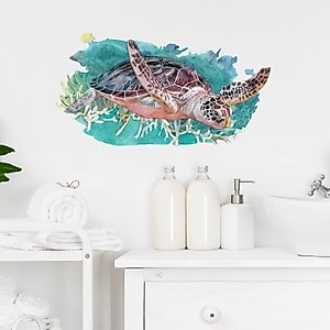 RoyoLam Sea Turtle Wall Decal Nursery Sea Animal Wall Sticker for Bathroom Removable Peel and Stick Waterproof Wall Art Decor Stickers for Kids Baby Classroom Living Room Playing Room Bedroom