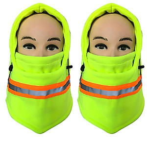Men Hi Visibility Reflective Winter Thermal Fleece Balaclava Mask Ski Motorcycle Full Face Mask Neck Cover Windproof (2Pcs Noen Lime)