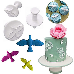 3Pcs Dove Fondant Plunger Cutters, Dove Molds for Angelic Baptism Party Cake Cupcake Decorating Sugarcraft Gum Paste Cookies Plunger Cutter Presses