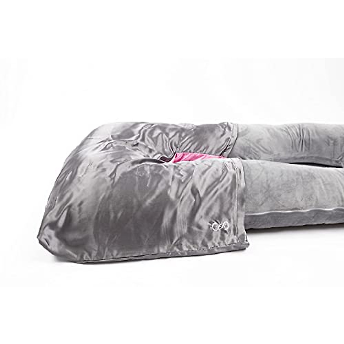Satin Snuggle Pregnancy Pillow Cover for Cool Skin & Hair Protection during Maternity on U & C Shaped Pregnancy Pillow Cases Blue or Pink Accent Color