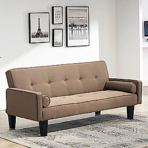 72" Sleeper Sofa Bed,Convertible Sofa Couch Bed Includes Two Pillows Dark Grey Cotton Linen Sofa Bed for Living Room (Brown)