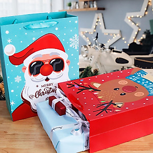 4 Pack 16.5" Extra Large Christmas Gift Bags, Xmas Paper Bags With Handles and Tissue Paper, Reusable Holiday Bags Bulk for Present Wrap Decor