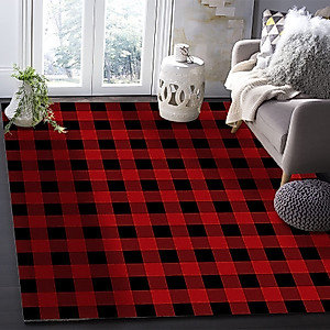 Christmas Red and Black Plaid Area Rugs, Buffalo Check Farmhouse Soft Washable Carpet, Upholstery Rug with Non-Slip Backing for Kids Boys Girls Bedroom Living Room Dining Room Study 3ftx2ft