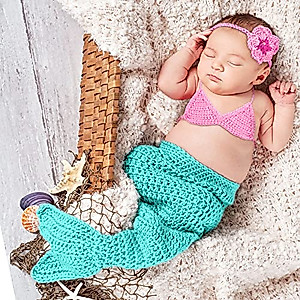 Janmercy Newborn Photography Props Baby Props Outfit Handmade Crochet Baby Outfit Tail Baby Photo Props Cute Photo Costume (Mermaid)
