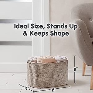 Cotton Rope Basket for Blanket Basket | Nursery Storage | 15"x10"x9" Set of 3 Brown Medium Storage Baskets for Organizing with Handles works as Wicker Basket, Woven Baskets for Storage, Blanket Storage Basket, Cloth Baskets as Toy Storage Basket