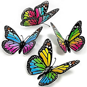 VOKPROOF Metal Butterfly Outdoor Wall Art Decor- 4 Pcs 9.8in Double-sided Color Printing Butterflies Wall Sculpture Hanging Decorations for Outside, Decorative Fences Yard Patio Garden (4 Colors)