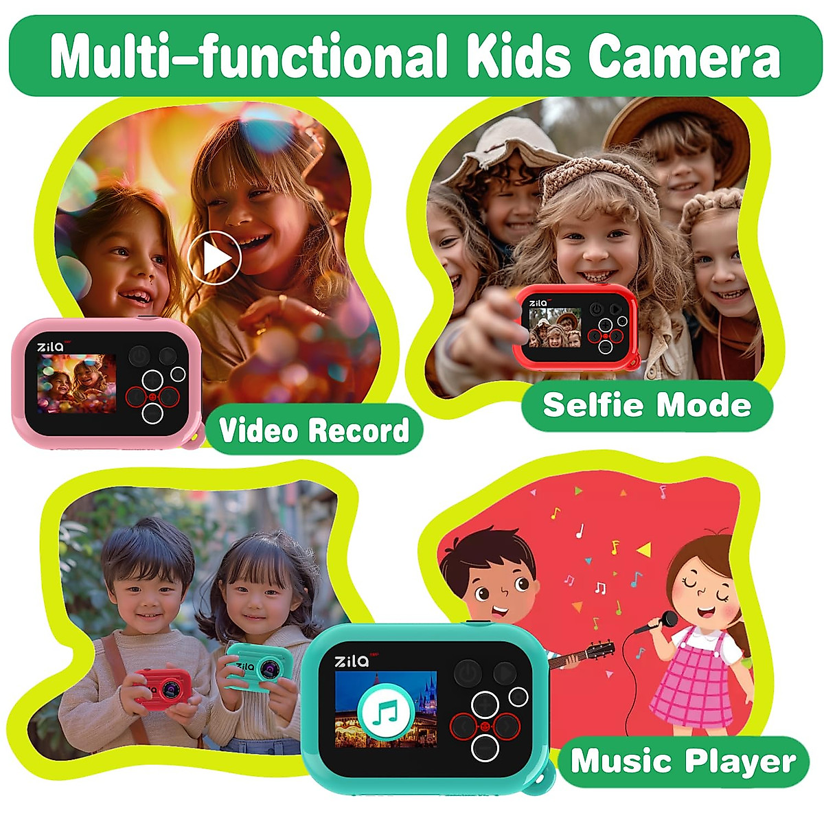 HD Kids Digital Camera,8 MP Photo and 1080P Video, 4X Zoom Waterproof and Dustproof Children's Digital Camera for Daily Use, Toys for Boys and Girls Over 3 Years Old.
