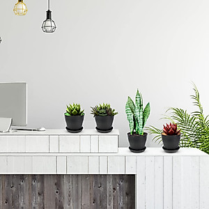 ruishetop 18 Pack 5.5 inch Plastic Flower Pot Indoor/Outdoor Decorative Plant Pots with Drainage Holes and Tray for Home Garden Plants Flowers Succulents Cactus (Black)