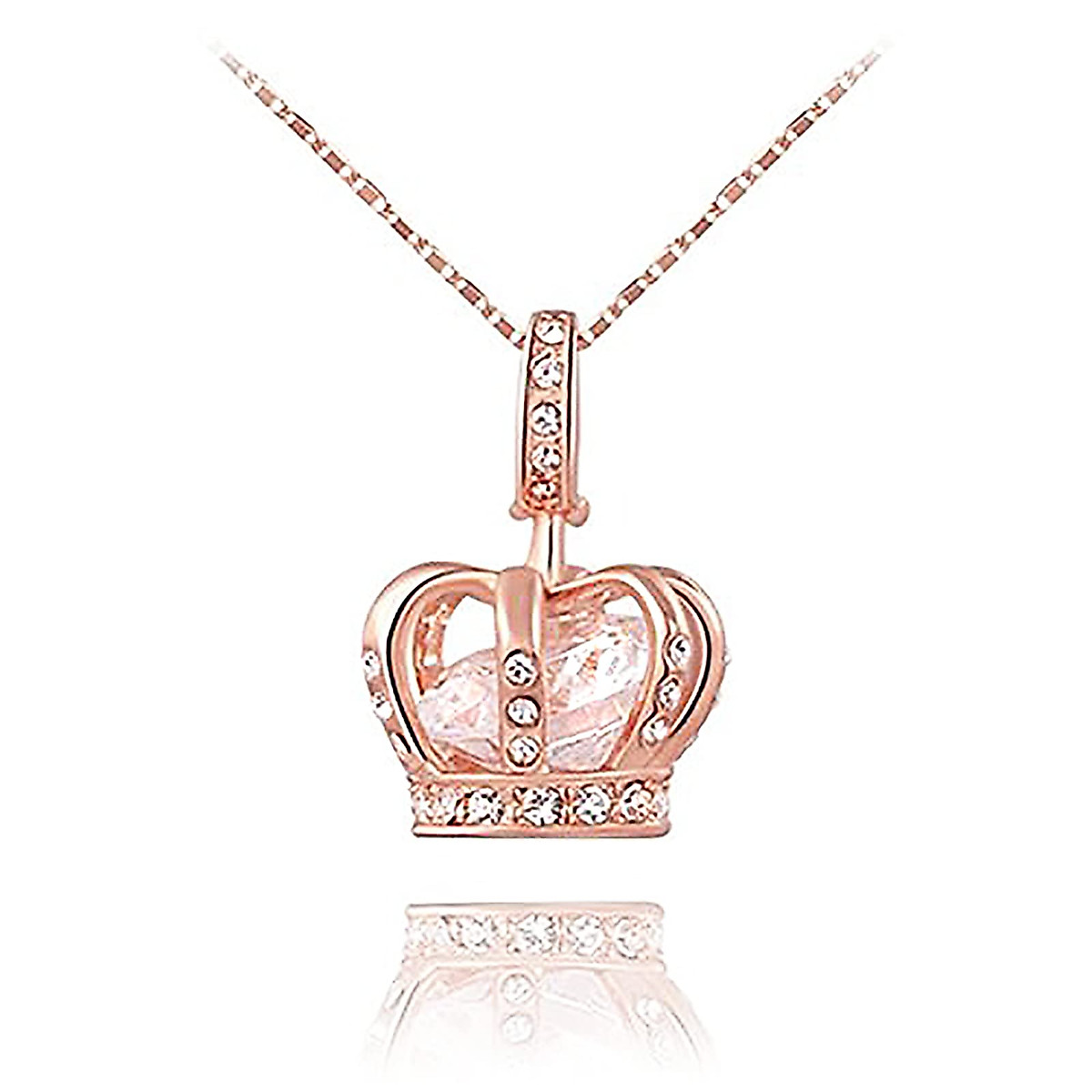 TIDOO Crown Jewelry Womens Queen and Pendant Necklace 3 Lays Rose Gold/Platinum Plated With Austrain Crystals