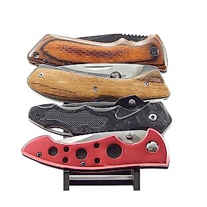 Black Knife Display Stand Rack Holder Organizer For 4 Pocket Knives - Holds Four Folded Blades - Sits On Flat Surface