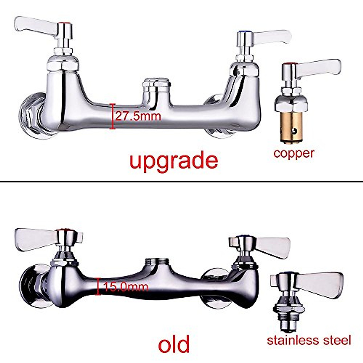 Aquaterior 44" Height Wall Mount Commercial Kitchen Pre Rinse Faucet Restaurant Sink Sprayer Faucets with Add-on Riser 12Inch Rotatable Spout CUPC NSF CEC