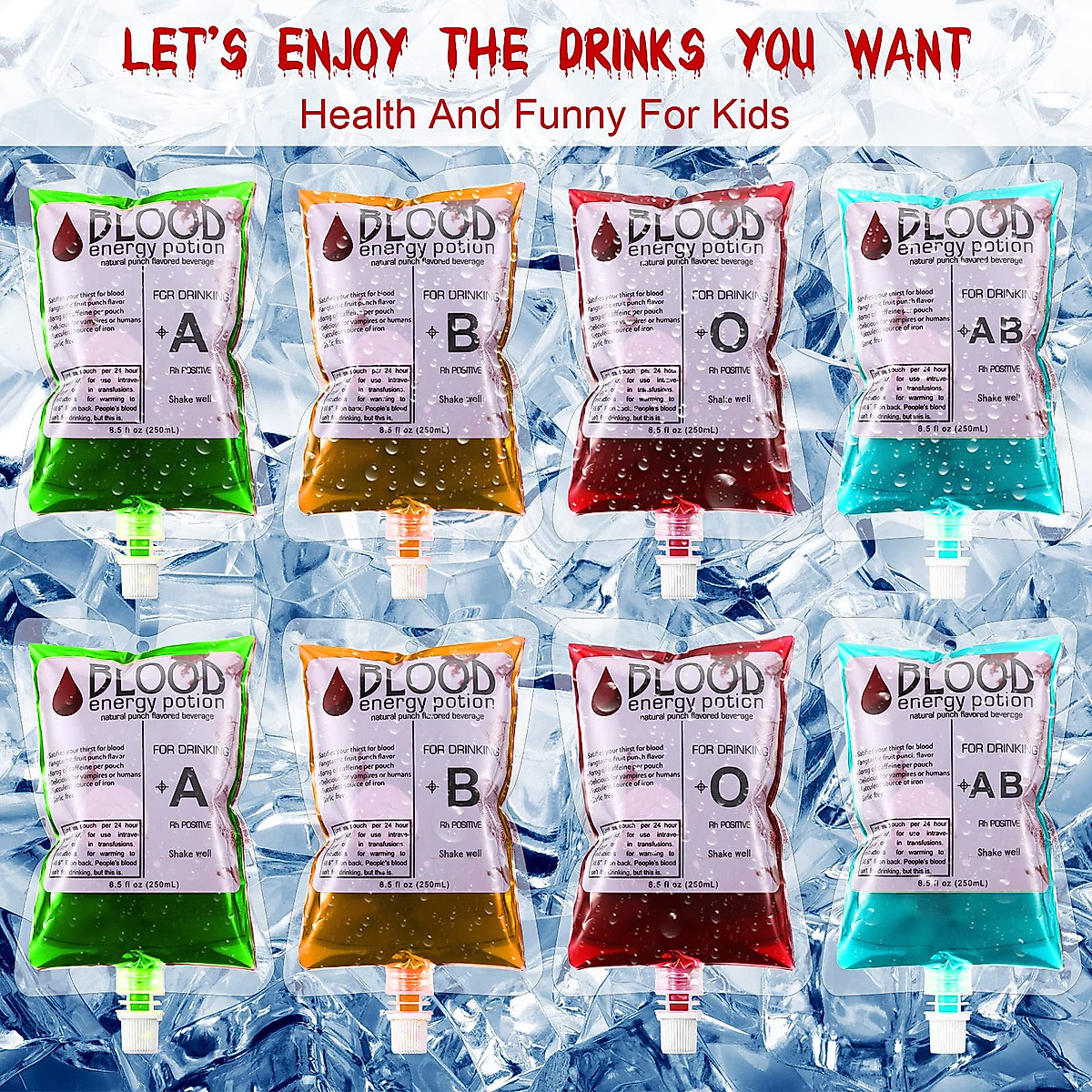 Nuenen 60 Pcs Halloween Blood Bags for Drinking, Vampire Party Drinking Pouches, Juice Puree Bag Reusable Energy Drink Container 8.5 Oz with Cap for Nurse Graduation Party