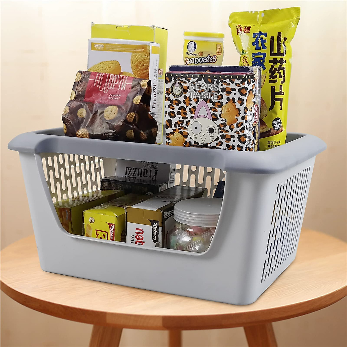 Jandson Grey Plastic Stacking Baskets, Large Stackable Storage Bins, 5 Packs
