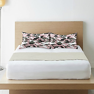 Camouflage Military Pink Satin Pillowcase for Hair and Skin Silk Pillowcase Pillow Case with Envelope Closure Throw Pillow Cover for Sofa Hotel Couch Bedroom Home Decor - King, 40x20inch