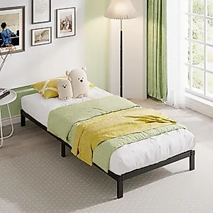 EMODA 6 Inch Twin Bed Frames No Box Spring Needed, Heavy Duty Metal Twin Platform Bed Frame, Noise Free, Easy Assembly, Black