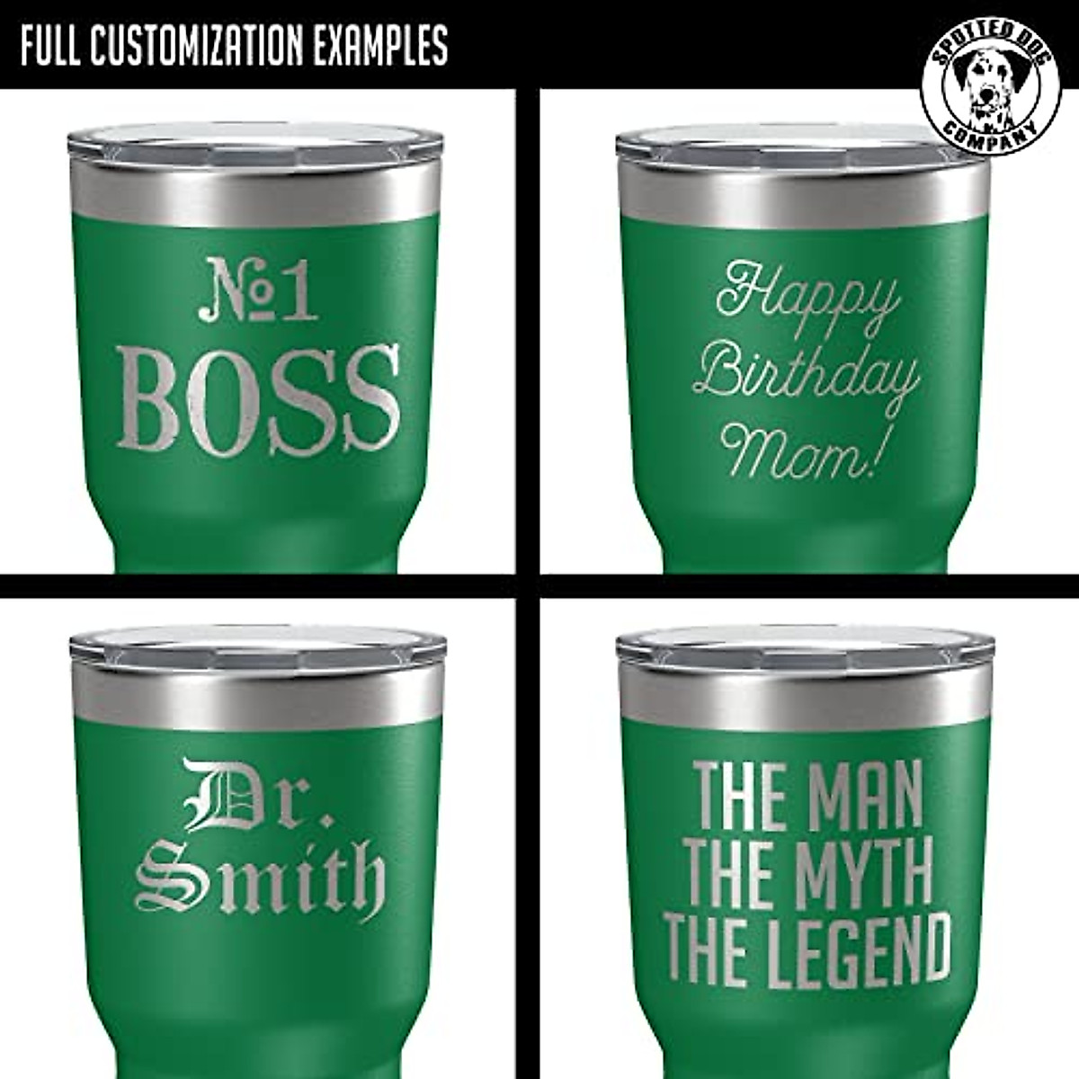 Personalized 30oz (17 Colors) Powder Coated Insulated Stainless Steel Tumbler with Lid, Custom Etched, Customized Text Message Name, Engraved Gift Idea Women Men Him Her, Your Text Here (Green)