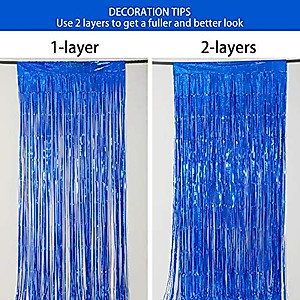 Foil Fringe Curtains Party Decorations - Melsan 3 Pack 3.2 x 8.2 ft Tinsel Curtain Party Photo Backdrop for Birthday Party Baby Shower or Graduation Decorations Navy