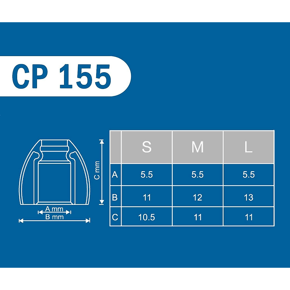 SpinFit CP155 for Wide and Long IEM Nozzle - S - Patented Silicone Eartips for Replacement (2 Pairs) (for Nozzle Diameter from 6-7mm)