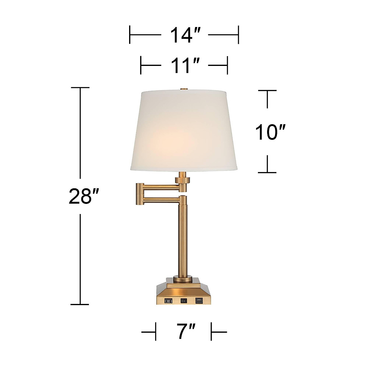 Possini Euro Design Camber Workstation Warm Gold Swing Arm Desk Lamp with Outlet and USB Port
