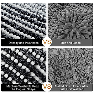 BSICPRO Bathroom Rugs and Mats Sets, 2 Piece Thick Absorbent Chenille Bath Mat Rug Set Non Slip, Soft Shaggy Bath Room Floor Mats for Bathroom, Machine Washable (20" x 47" Plus 16" x 24", Black)