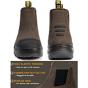 HANDMEN Work Boots for Men, Soft Toe Waterproof Working Boots, Slip Resistant Anti-Static Slip-on Safety Working Shoes 6 8 9 10 11 12 13 (COF802 / 9EE)