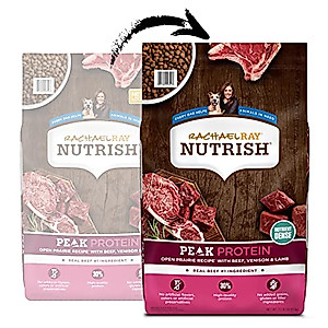 Rachael Ray Nutrish PEAK Natural Dry Dog Food, Open Prairie Recipe with Beef, Venison & Lamb, 23 Pounds, Grain Free (Packaging May Vary)