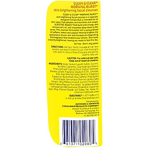 Clean & Clear Morning Burst Skin Brightening Facial Cleanser with Caffeine, Lemon & Papaya, Gentle Daily Citrus Face Wash for All Skin Types, Oil-Free & Non-Comedogenic, 8 fl. oz