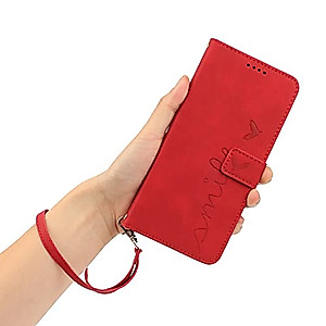 Kainevy for Infinix Hot 9 Play Case Wallet Black with Lanyard Durable Leather Case for Infinix Hot 9 Play Phone Case with Card Holder Buckle Flip Design Protective Cover for Womem Men (Red)