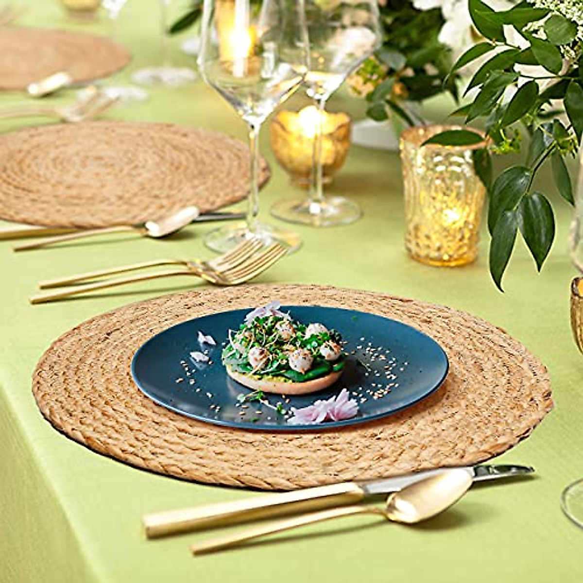Farmhouse Jute Braided Placemat Set of 4 - Round Hand Beaded Charger Placemat -Hand Made by Skilled artisans - A Beautiful complement to Your Dinner Table décor - Natural - 13 Inch Round