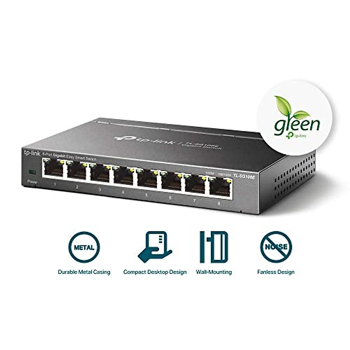 TP-Link 8-Port Gigabit Ethernet Easy Smart Switch | Unmanaged Pro | Plug and Play | Desktop | Sturdy Metal w/Shielded Ports | Limited Lifetime Replacement (TL-SG108E) (Renewed)