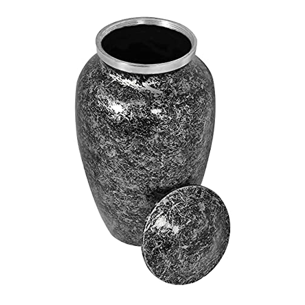 Cremation Urn for Ashes - Adult Funeral Urn Handcrafted - Affordable Urn for Ashes - Large Funeral Memorial with Elegant Finish for Cemetery Burial - Black/Silver
