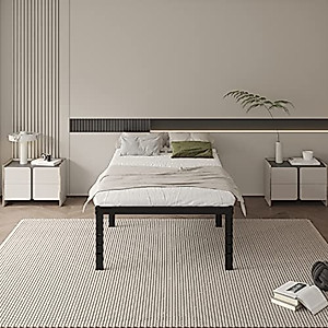 Mavesmog Twin Size Bed Frame,18 inch High Metal Platform，3500lbs Heavy Duty Base Bed,No Box Spring Needed,Sturdy Steel Slat Support Foundation,Non slip,Noise Free,Under Bed Storage,Easy Assembly,Black