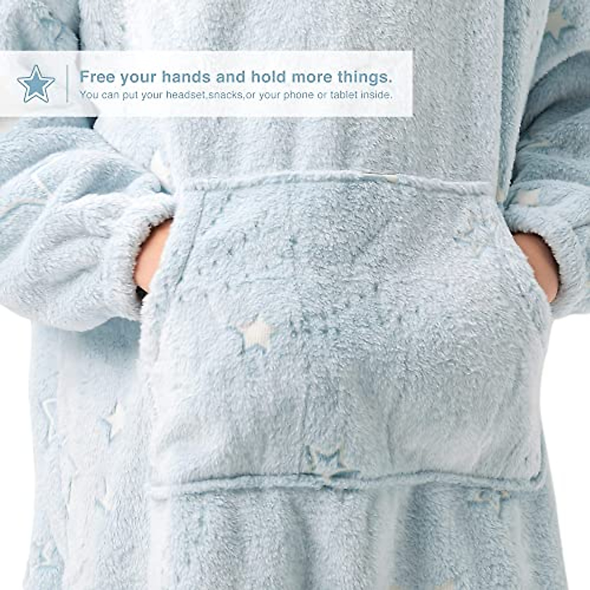 Cozy Bliss Wearable Blanket Hoodie Glow in The Dark Oversized Hooded Sweatshirt Lightweight with Giant Hood Pocket Super Soft Warm Comfy Plush Gifts for Kids Women Men Birthday Halloween
