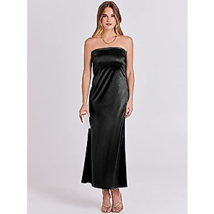 ANRABESS Women Summer Wedding Guest Maxi Dress Strapless Satin Tube Bodycon Backless Cocktail Formal Dresses 2025 Spring Black