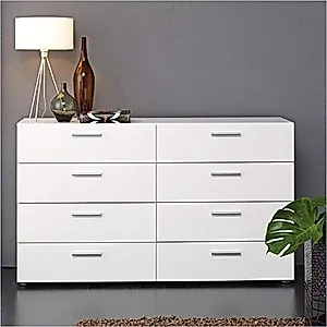 Atlin Designs Modern 8 Drawer Double Dresser with Bar Handles in White