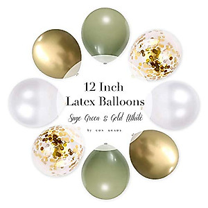 Matte Sage Green Balloons Eucalyptus Pearl White Gold Balloons Wedding Gender Neutral Baby Shower Olive Green Birthday Party Balloon Supplies 50 Count ( 12 inch )