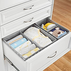 mDesign Fabric Drawer Organizer Bins, Kids/Baby Nursery Dresser, Closet, Shelf, Playroom Organization, Hold Clothes, Toys, Diapers, Bibs, Blankets, Set of 2, 6 Pack, Gray/White Polka Dot
